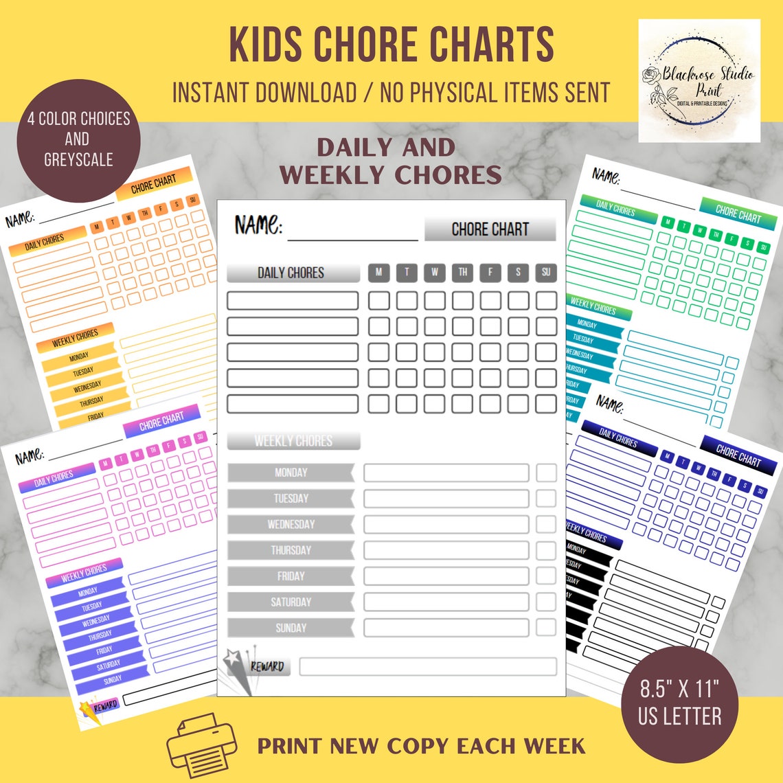 Daily / Weekly Printable Chore Chart With Weekly Reward - Etsy