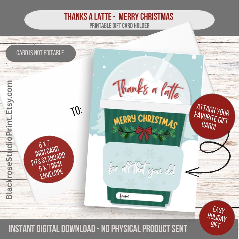 Printable Christmas Gift Card Holder. Thanks a Latte - Merry Christmas ...