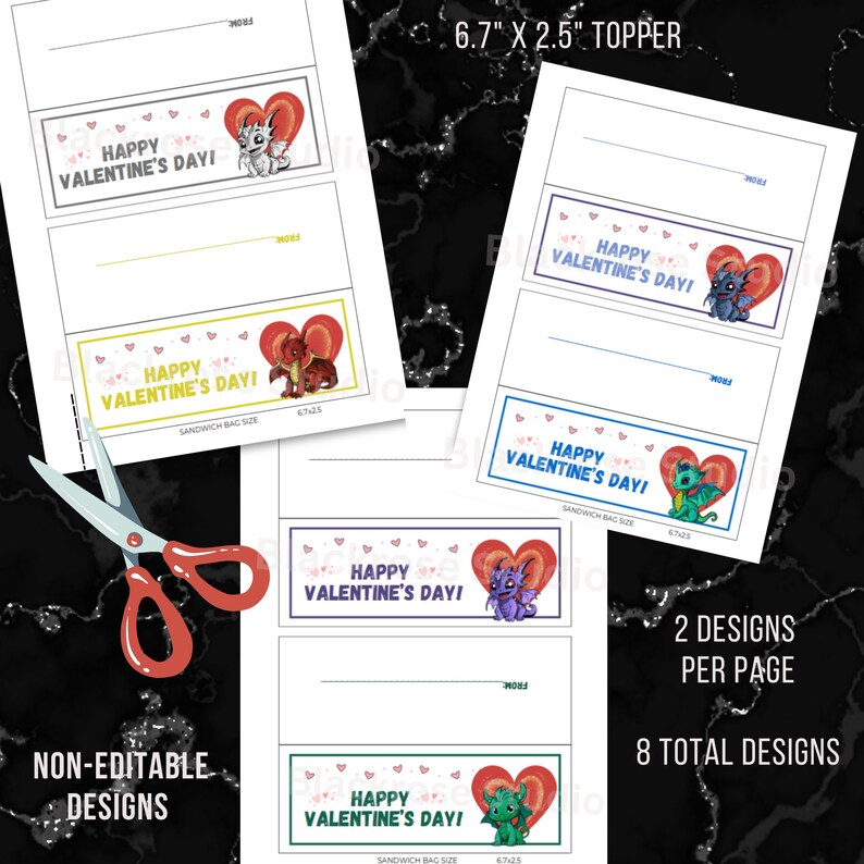 Dragon Valentines Day Printable Treat Bag Topper. 8 Different Designs ...