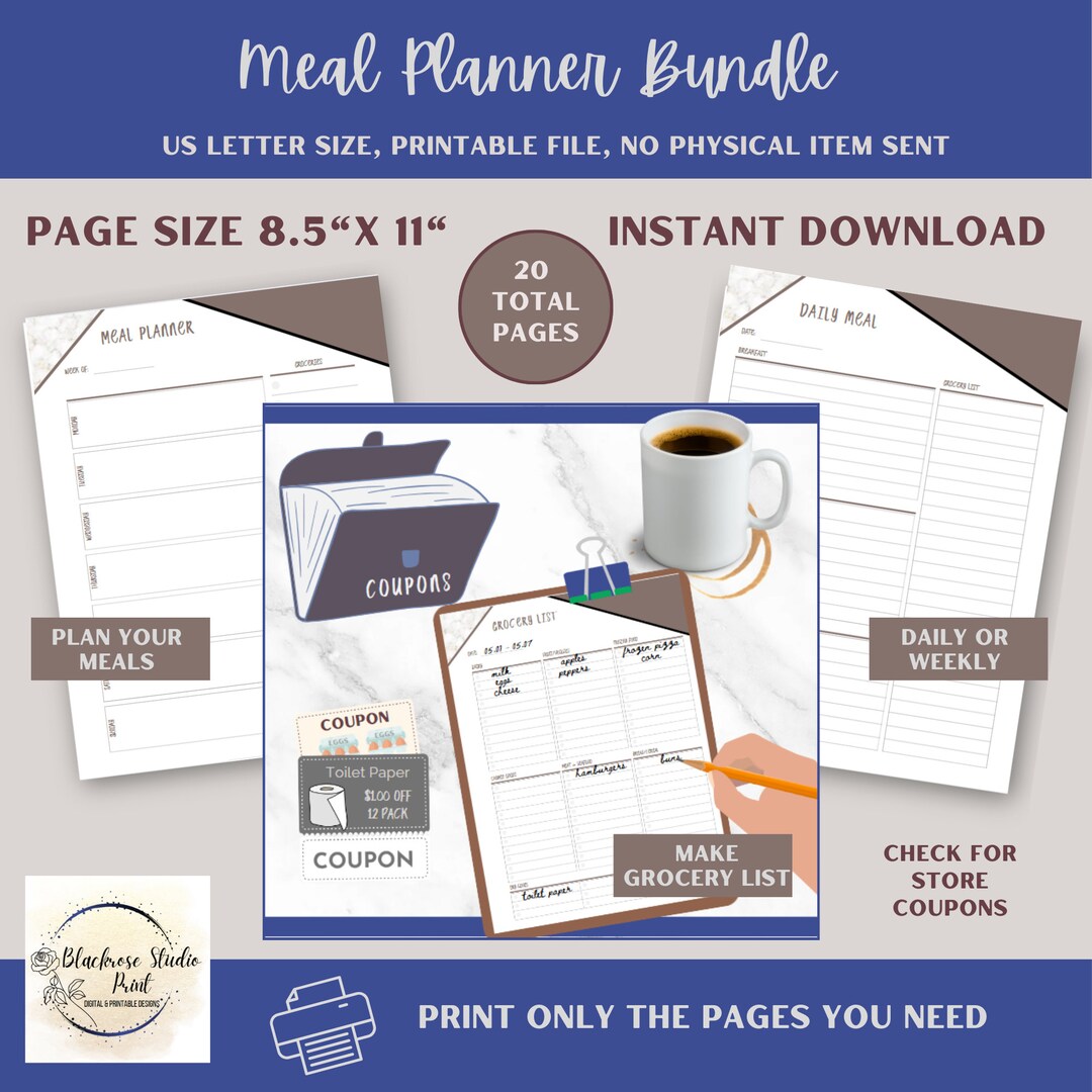 Meal Planner With Grocery List! Daily, Weekly, Monthly Printable ...