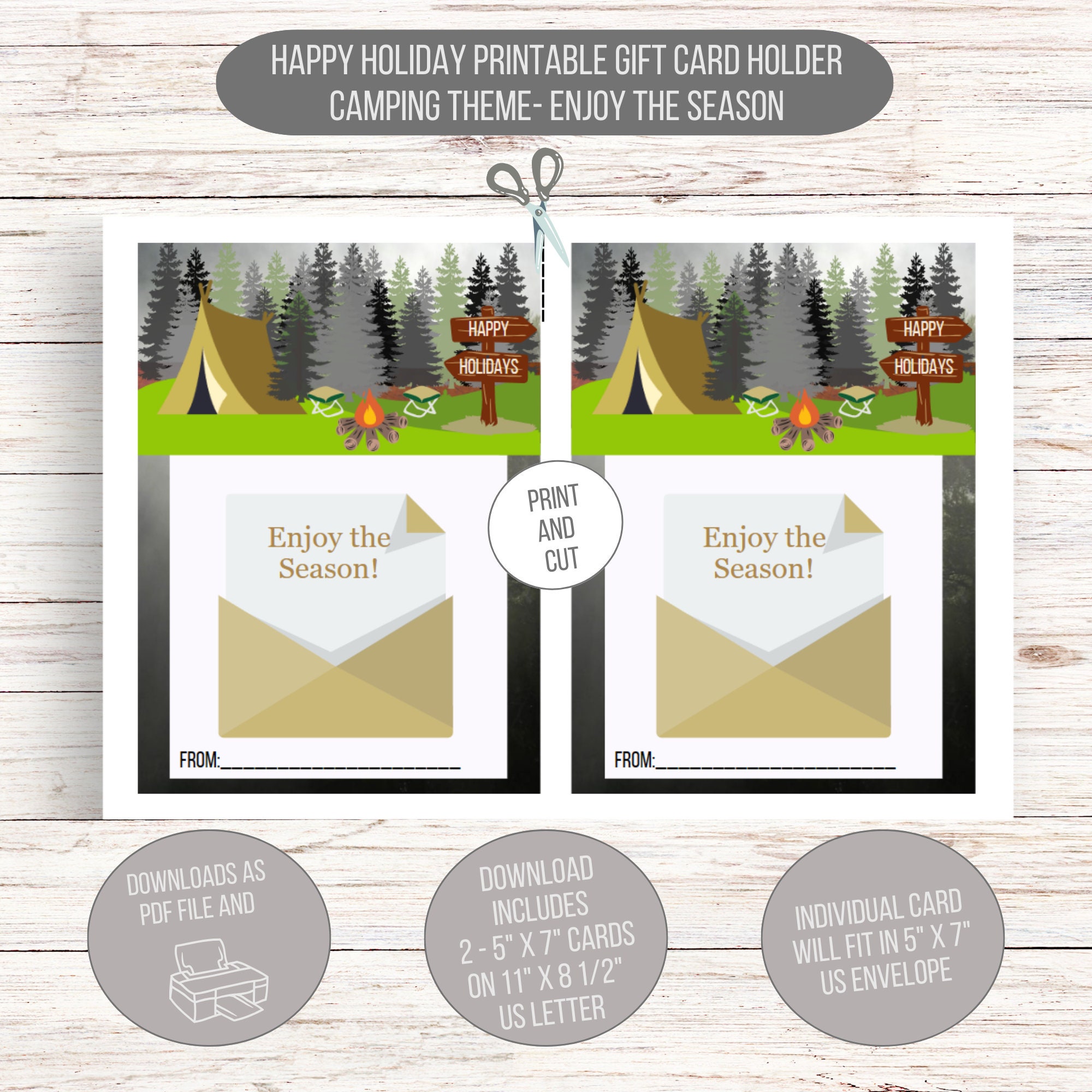 Camping - Happy Holidays - Printable Gift Card Holder - Etsy
