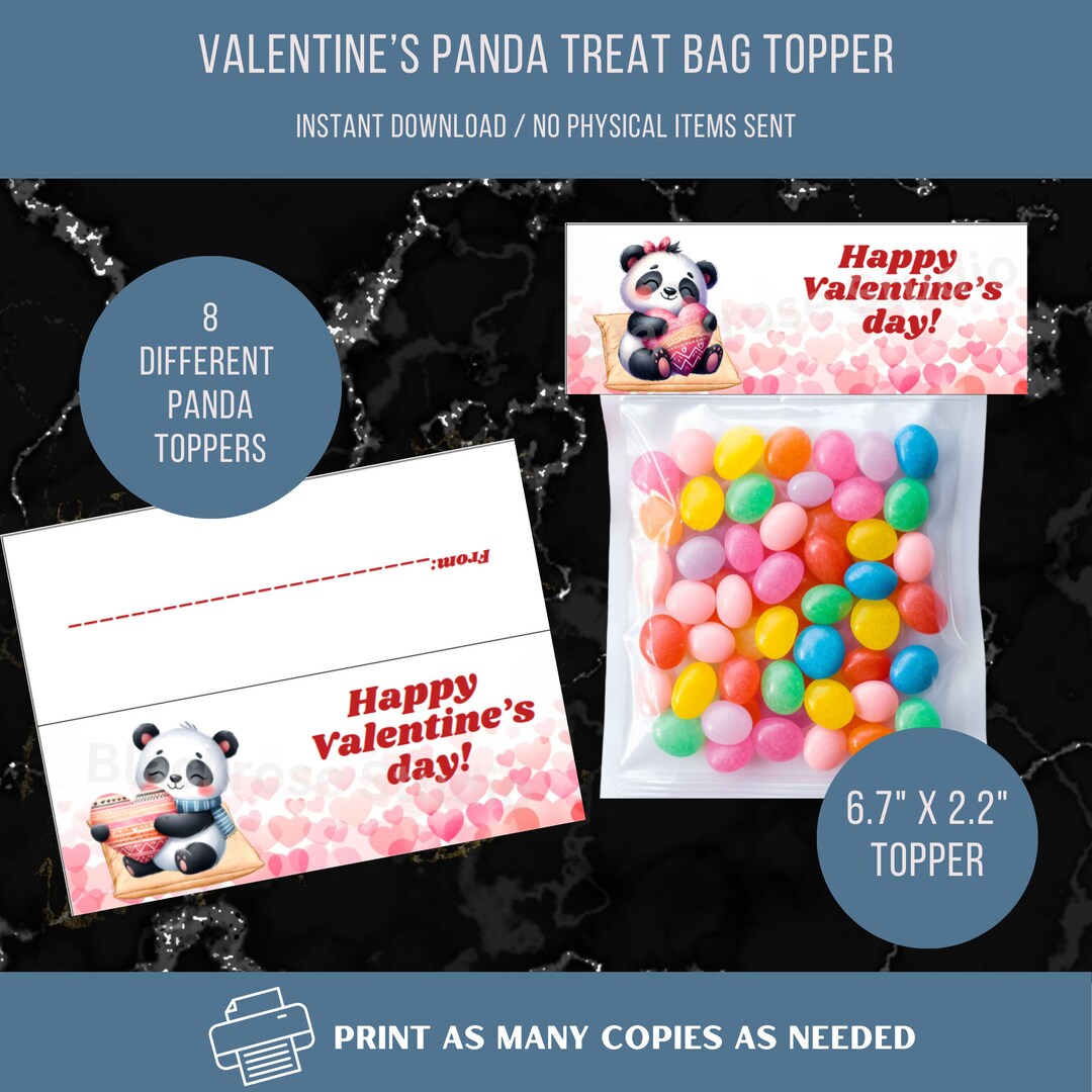 Panda Valentines Day Printable Treat Bag Toppers. 8 Different Designs ...