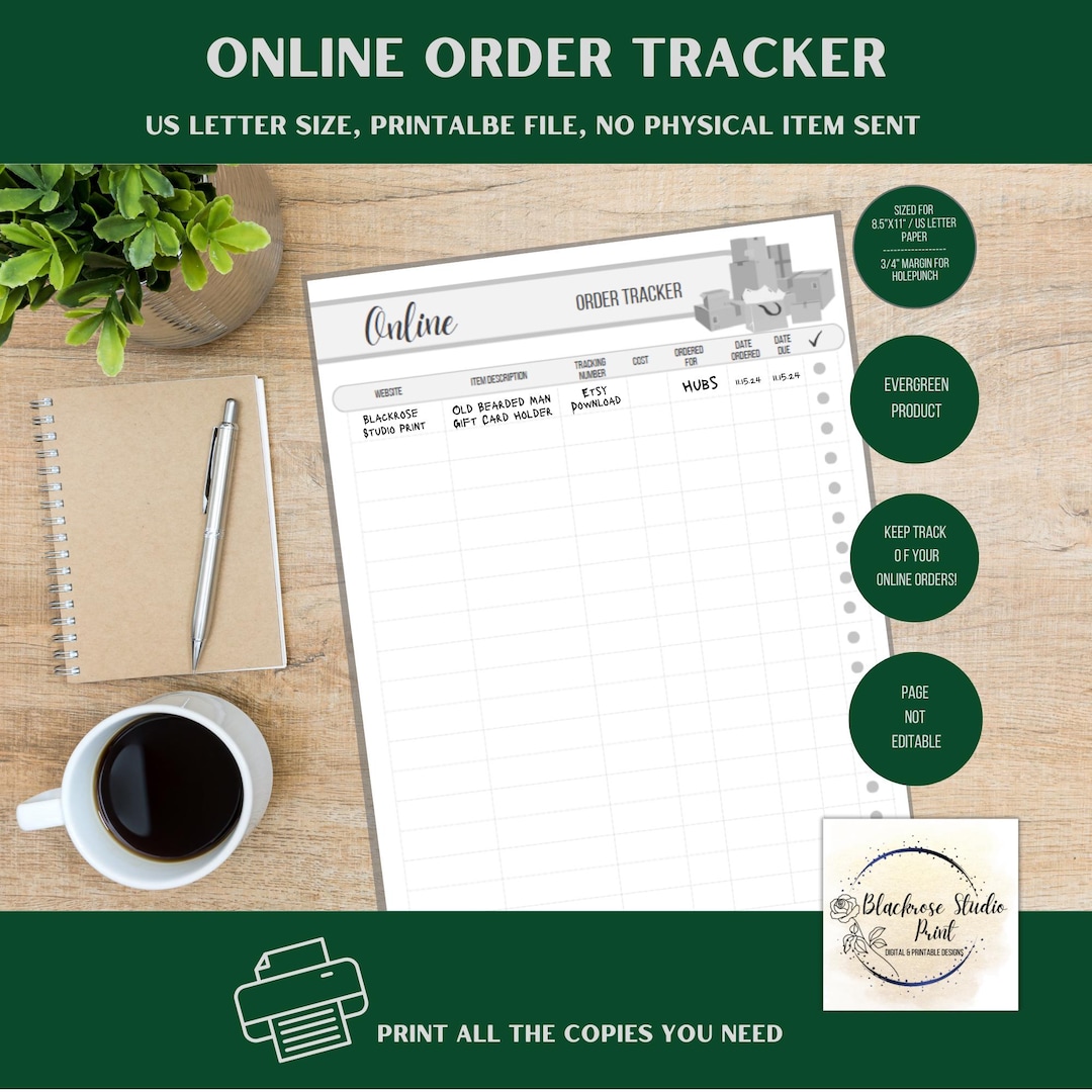 Printable Order Tracker for Online Orders - Evergreen Product in ...