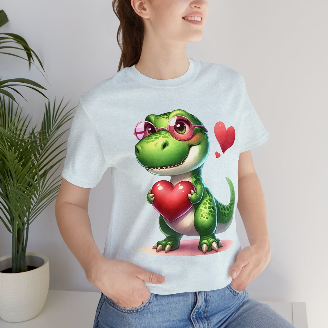 Unisex Cartoon T-rex Tee With Heart & Sunglasses - DTG Print Dinosaur ...