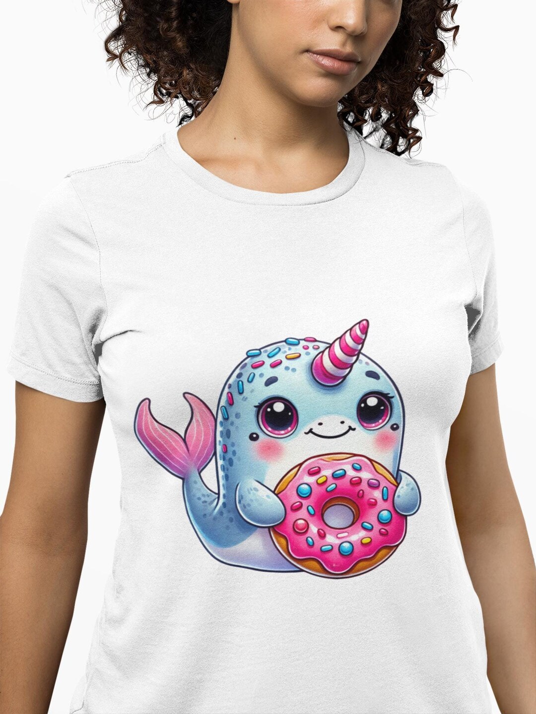 Rainbow Narwhal Unisex T-shirt With Donut Design,cute Sea Creature Graphic Novelty Tee for Men ...