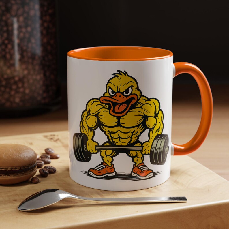 Gym Duck Mug With Cartoon Bodybuilder Lifting Weights, Fitness Gift Cup ...