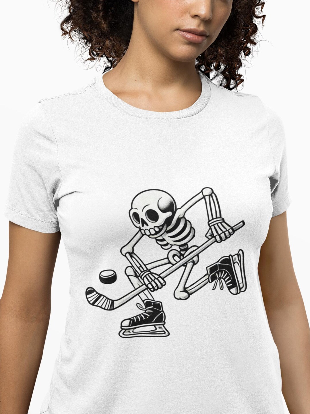 Skeleton Hockey Player Unisex T-shirt, Cool Skeleton on Ice With Hockey ...