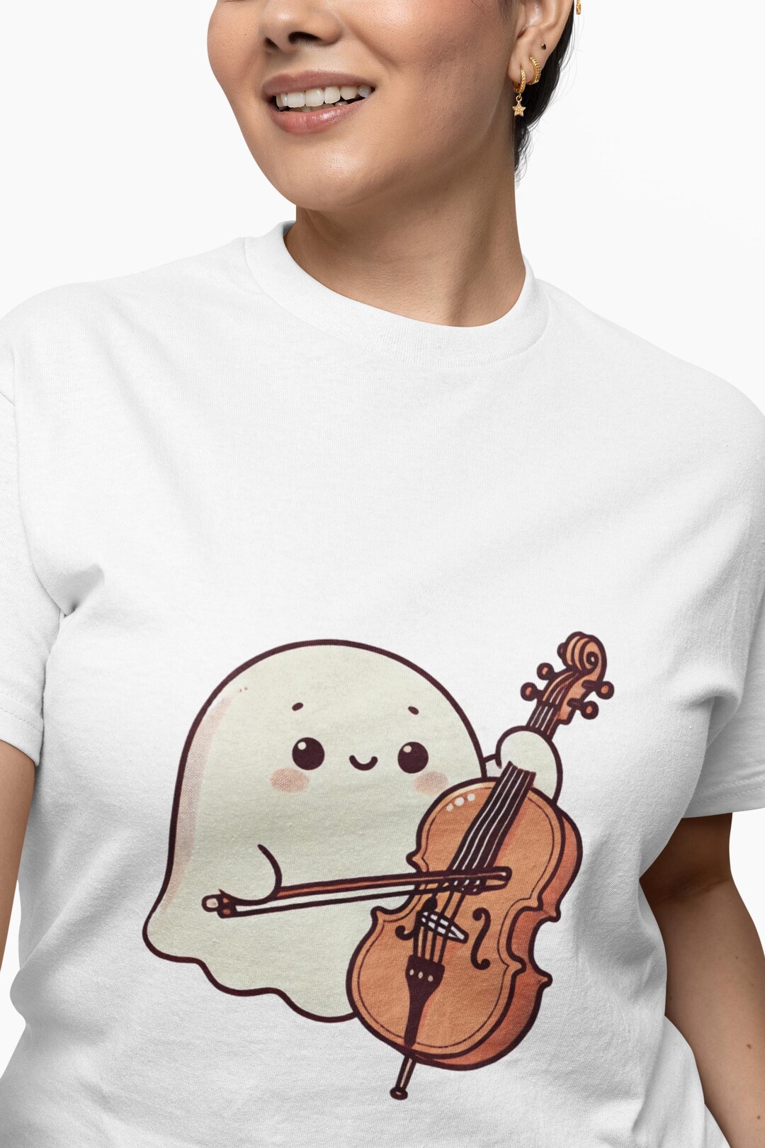 Cute Ghost Playing Cello Graphic Unisex T-shirt, Music Lovers Halloween ...
