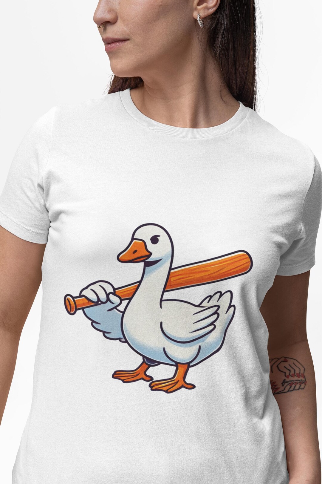 Sassy Goose With Bat Unisex T-shirt, Funny Cartoon Goose Graphic ...
