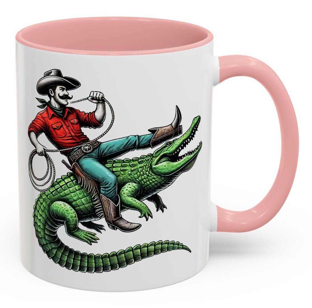 Cowboy Riding Alligator Mug, Western Coffee Cup, Rodeo Gator Art ...