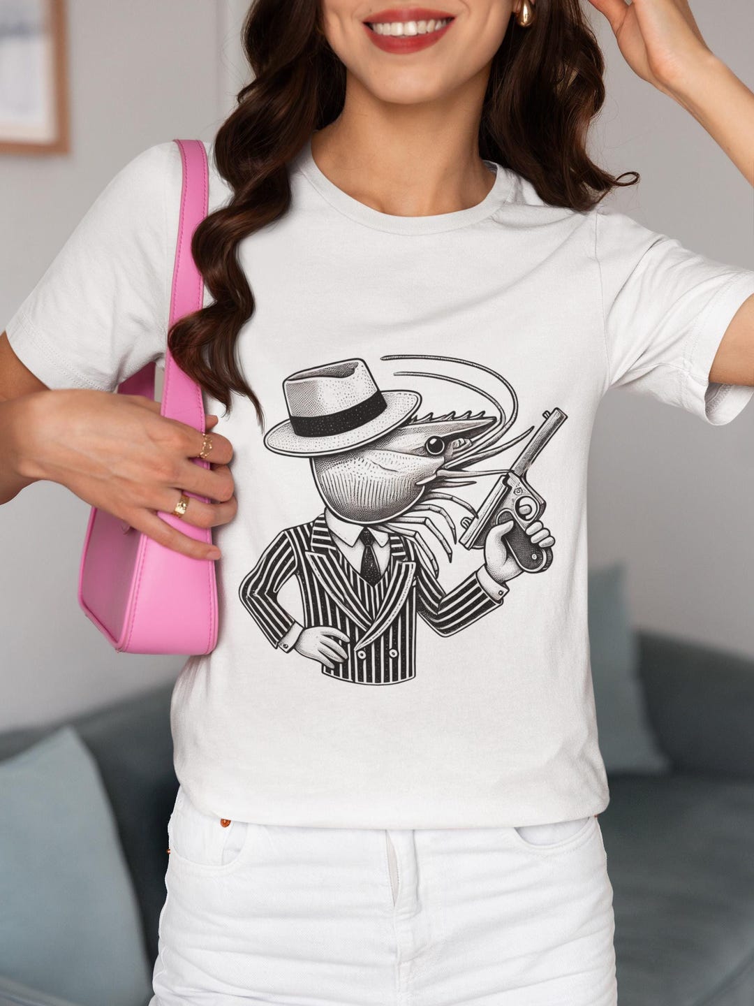 Unisex Shrimp Gangster T-shirt, Quirky Mobster Graphic Novelty Tee ...