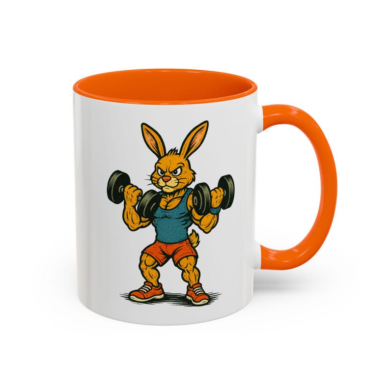 Gym Bunny Mug With Buff Cartoon Rabbit Lifting Weights, Fitness Gift ...