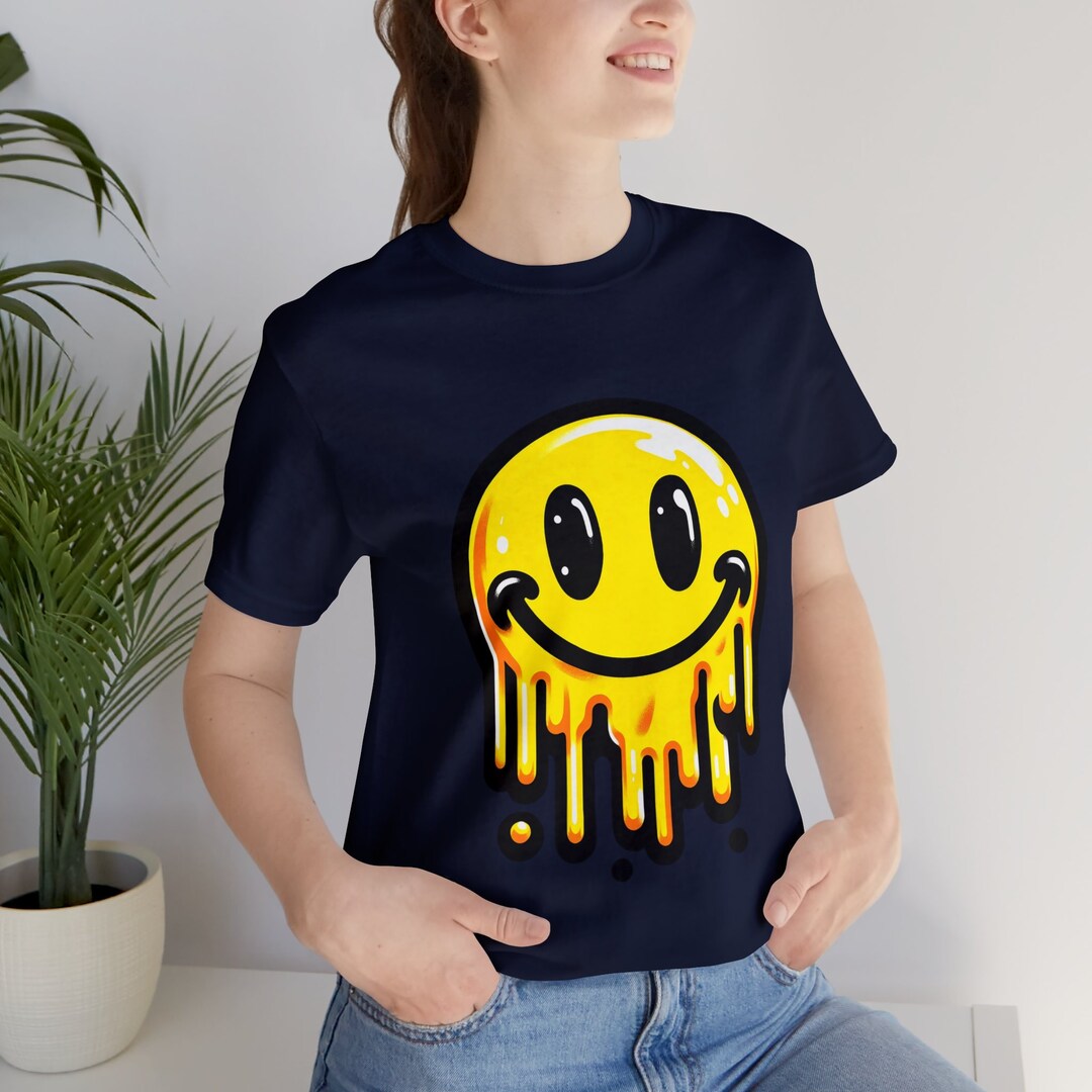 Unique Yellow Smiley Face T-shirt With Melting Effect - Unisex,trendy ...