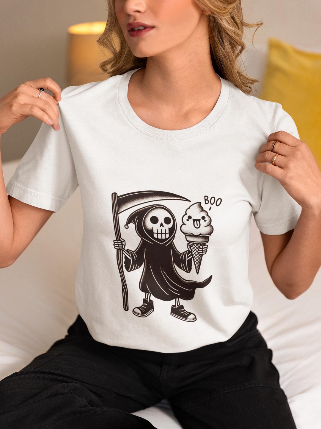 Grim Reaper With Ice Cream Cone Unisex T-shirt, Dark Humor Skeleton ...