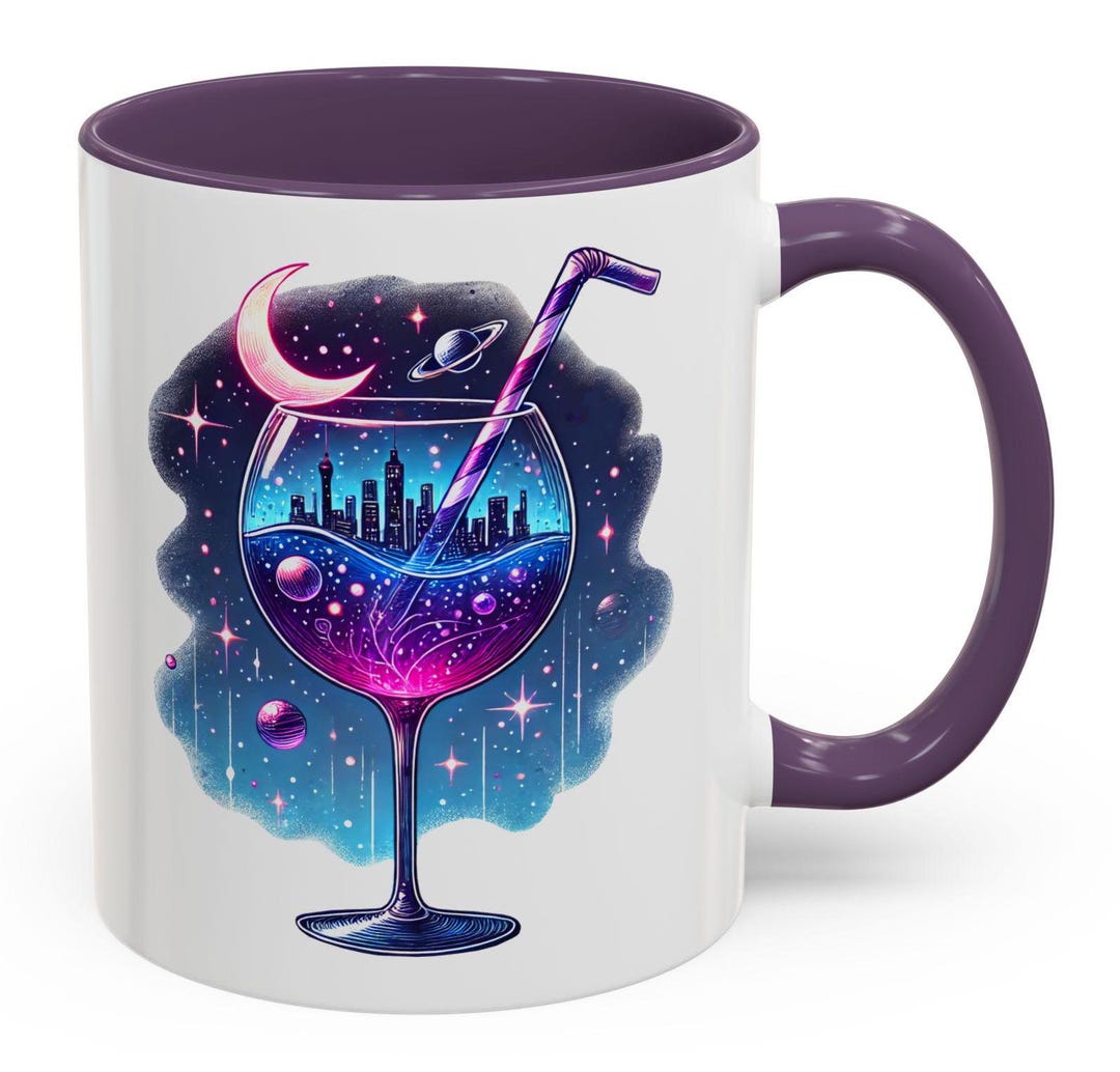 Cosmic Cocktail Space Mug, Surreal Galaxy Drink With City Skyline, Moon ...