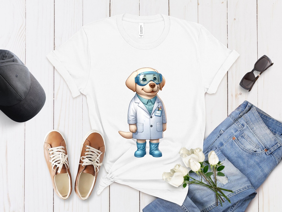 Labrador Scientist T-shirt Unisex Lab Dog With Goggles & Blue Booties ...