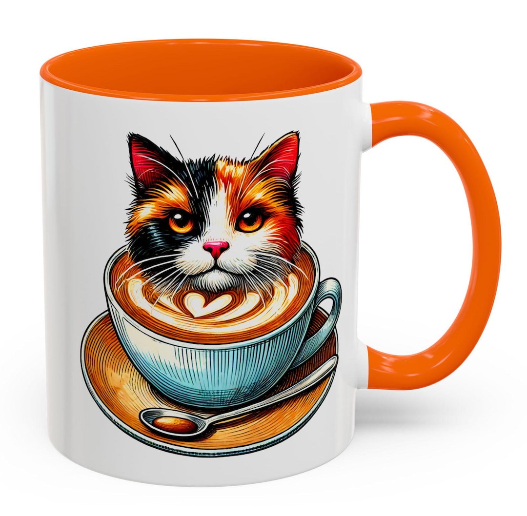 Cute Cat Coffee Mug - Whimsical Latte Art Kitty Tea Cup - Funny Cat ...