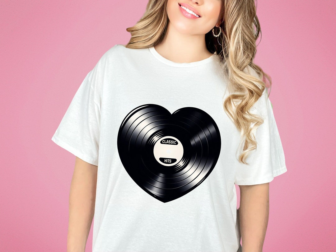 Vintage Heart Vinyl Record T-shirt - Romantic Music Lover Tee Top Gift ...