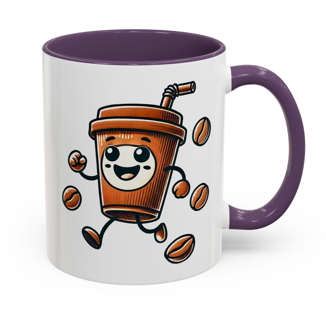 Happy Coffee Cup Cartoon Mug, Fun and Playful Coffee Lover Gift, Cute ...