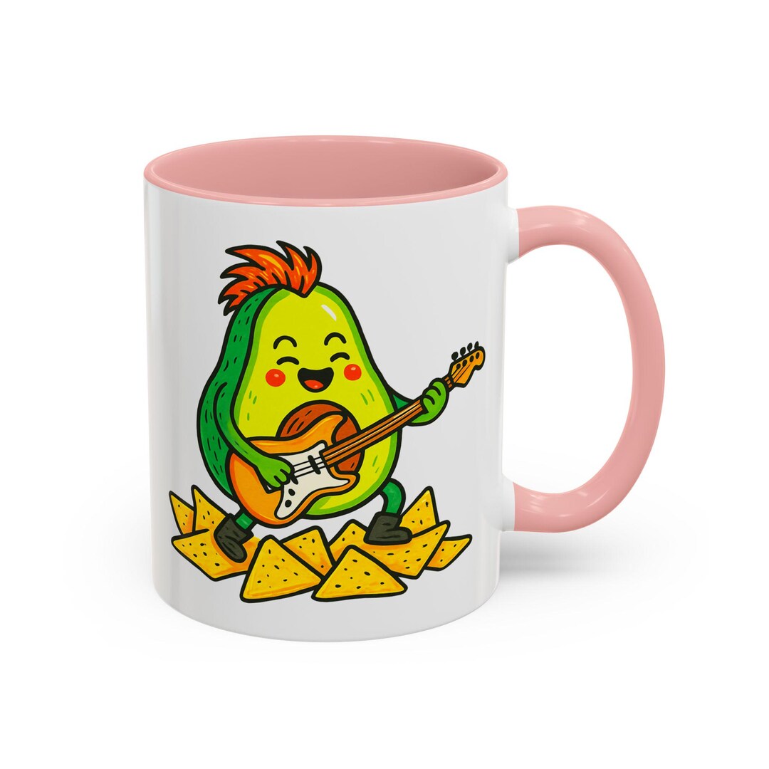 Rockstar Avocado Mug, Hand Drawn Avocado With Guitar & Nachos, Fun ...