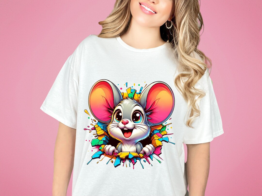 3D Illusion Cartoon Mouse T-shirt Unisex Graphic Tee Top, Realistic ...