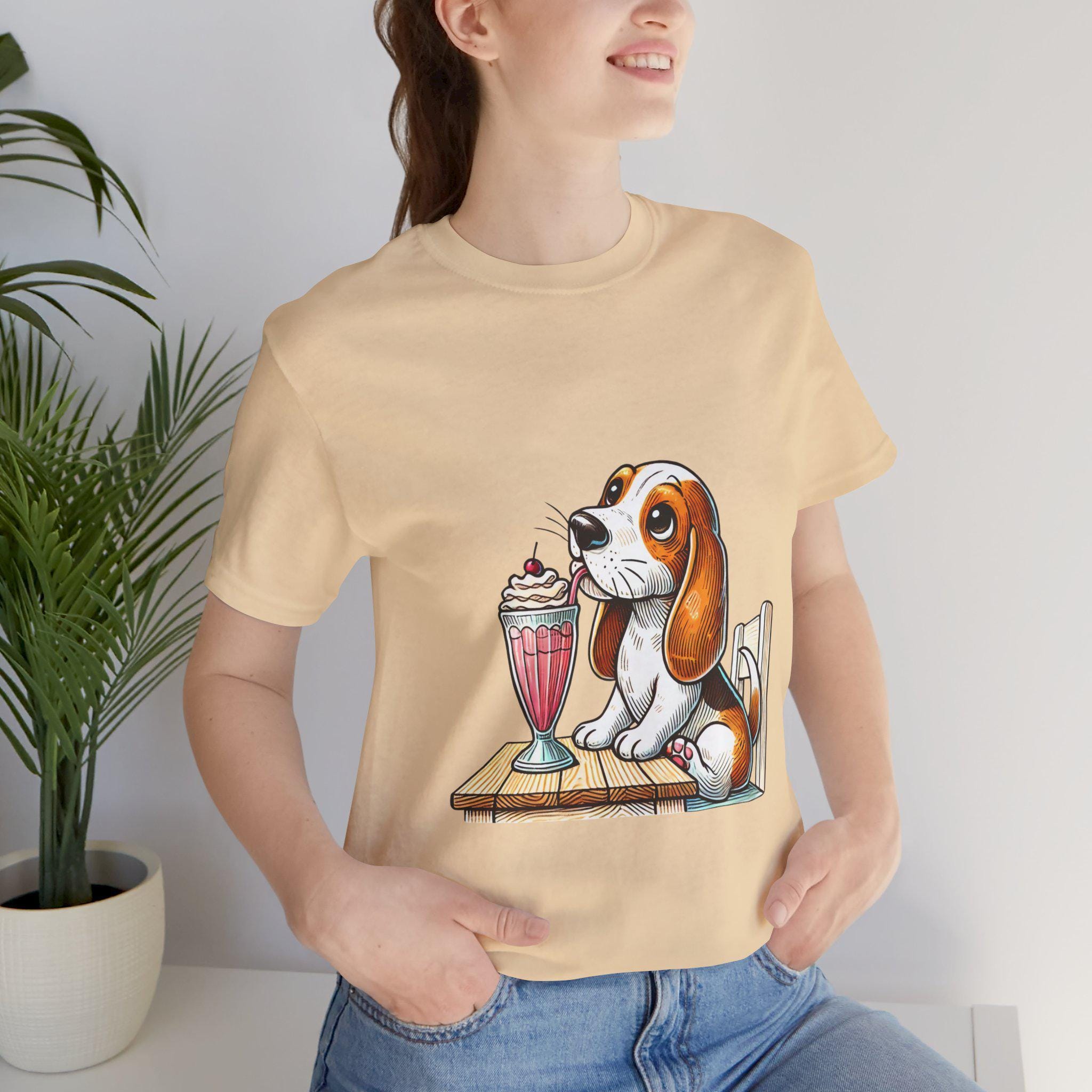 Beagle Dog Enjoying a Milkshake Unisex T-shirt, Cute Pet Lover Novelty ...