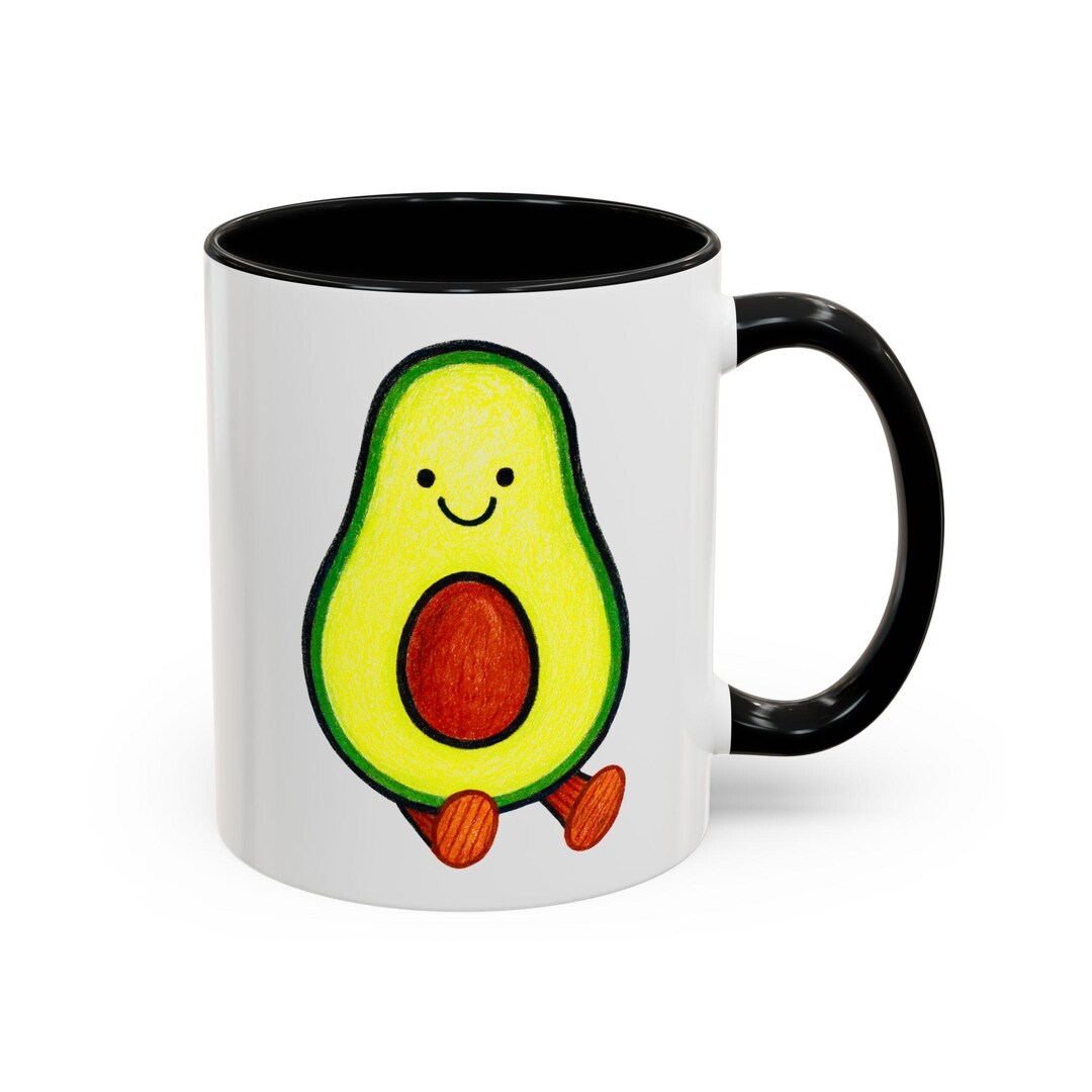 Cute Avocado Mug Kawaii Smiling Avocado Character Print, Funny Foodie ...