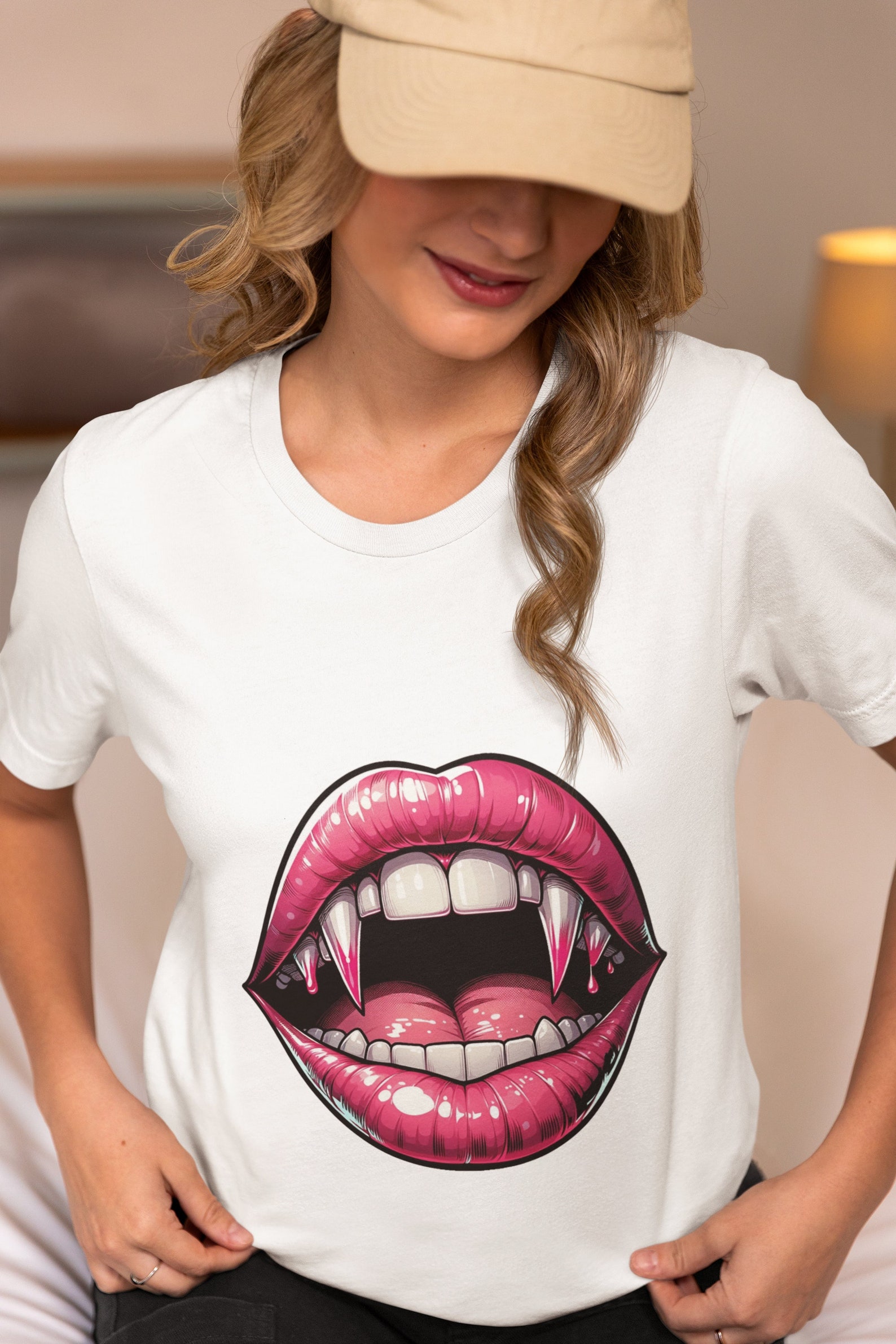 Unisex Vampire Teeth Graphic Tee, Dripping Fangs T-shirt, Spooky Blood ...