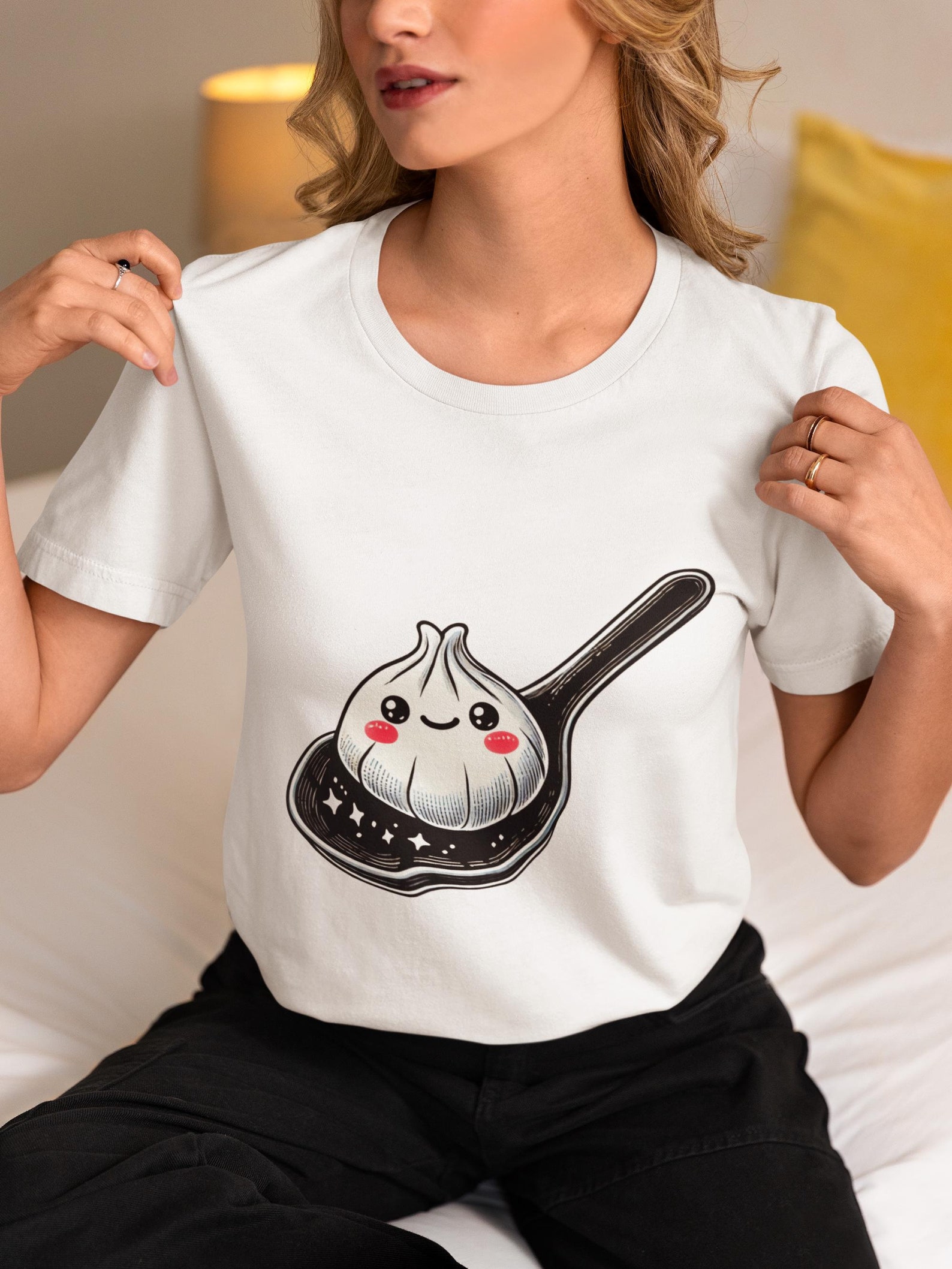 Kawaii Dumpling T-shirt, Cute Dumpling on Spoon Tee, Funny Food Lover ...