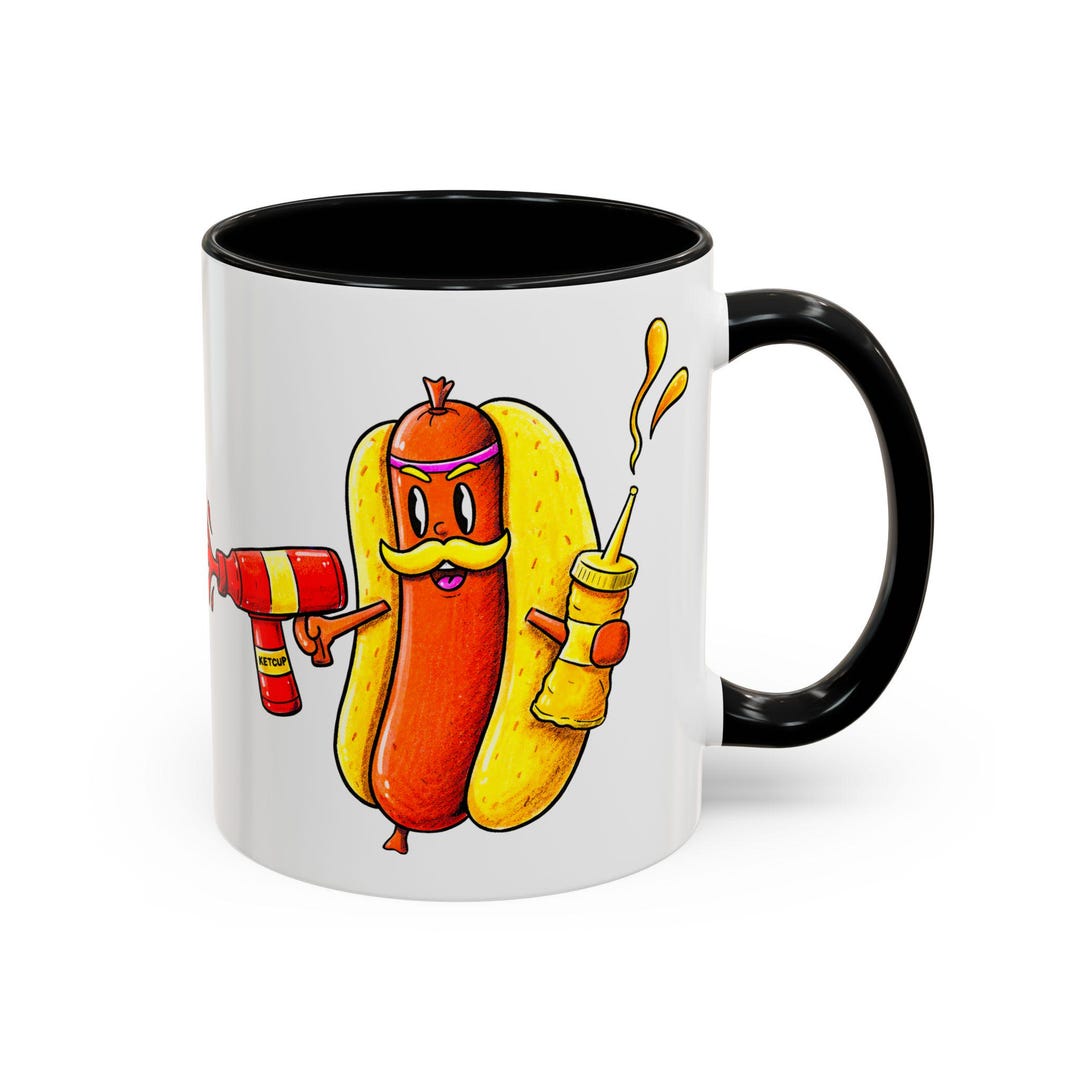 Funny Hot Dog Ketchup Mustard Mug, Cartoon Sausage Character, BBQ Grill ...