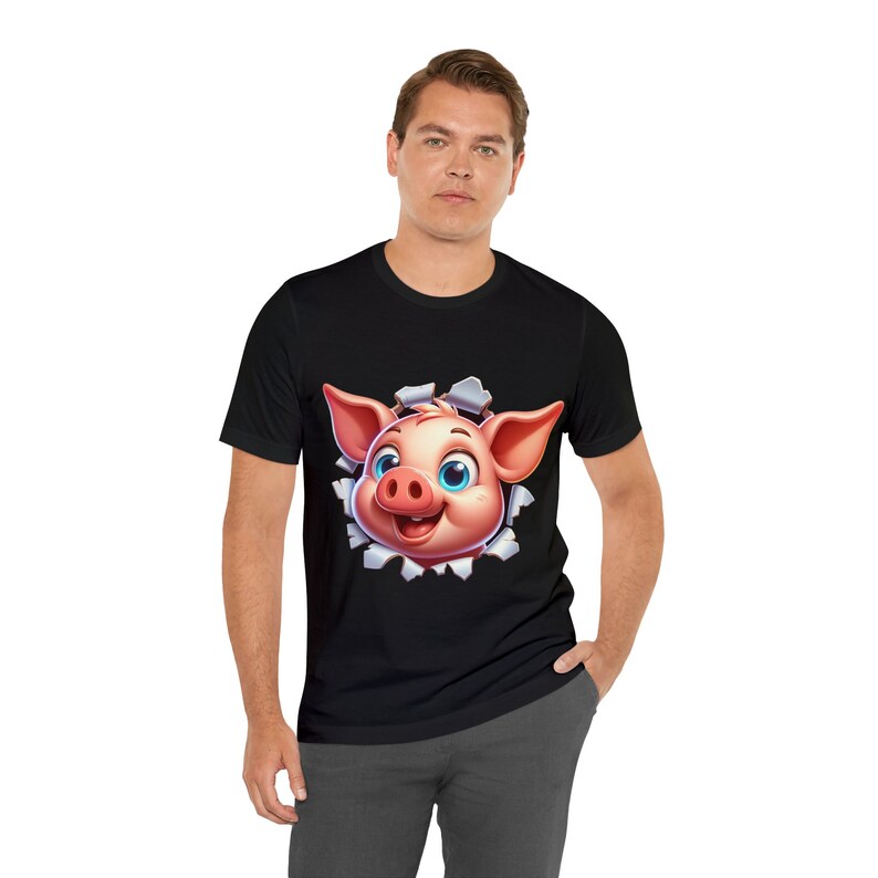 3D Cartoon Piglet T-shirt Playful Pig Breaking Wall Illusion, Unisex ...