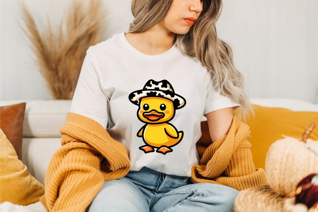 Unique Duck Cowboy Hat Tee Top Unisex, Leopard Print, Trendy Animal ...