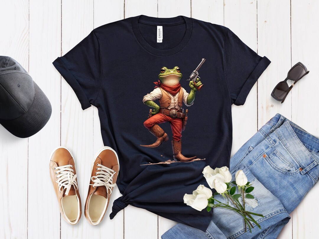 Unique Watercolor Cowboy Frog T-shirt Western Revolver Gun Print Unisex ...