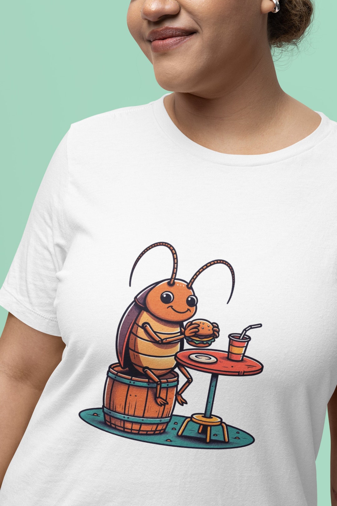 Whimsical Cockroach Cartoon T-shirt Funny Insect Burger Art Unisex ...