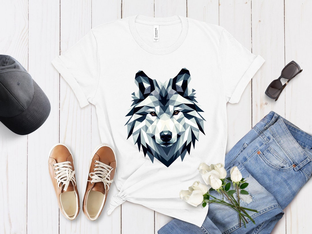 Geometric Wolf T-shirt Unisex Artistic Graphic Tee Top Animal Design ...