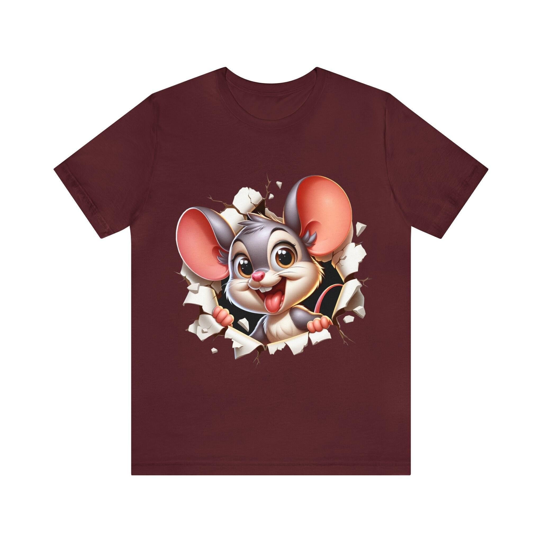 3D Illusion Cartoon Mouse T-shirt - Unisex Graphic Tee Top, Realistic ...