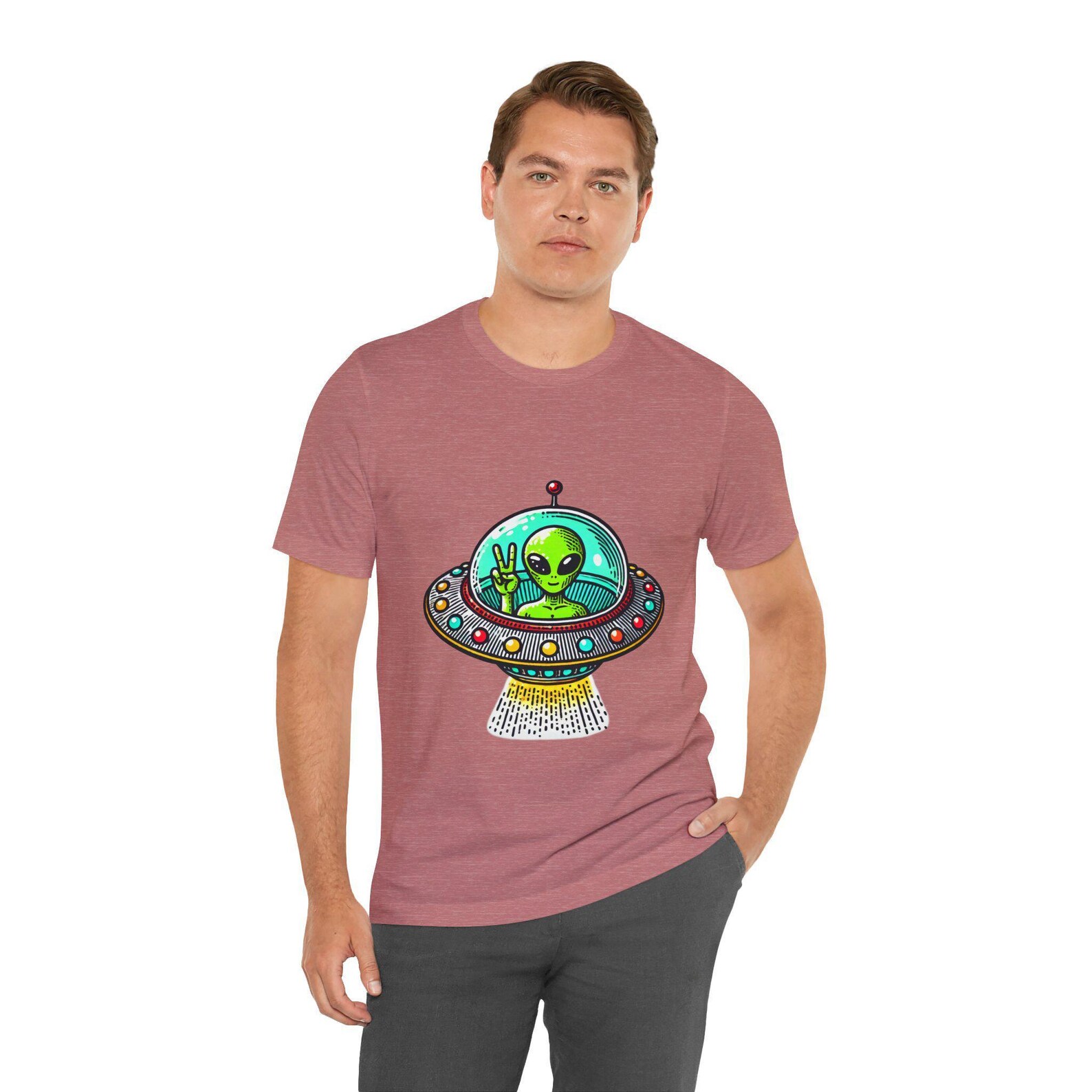 Retro Alien in UFO T-shirt, Vintage Sci-fi Graphic Tee, Funny Space ...