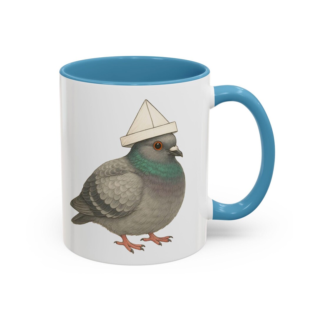 Funny Pigeon Mug With Paper Hat, Cute Bird Lover Gift, Whimsical Animal ...
