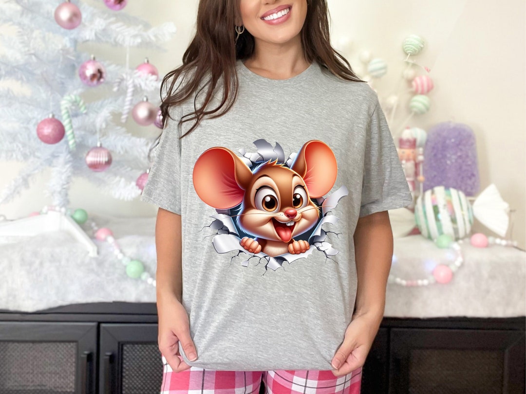 3D Illusion Cartoon Mouse T-shirt Unisex Graphic Tee Top, Realistic ...