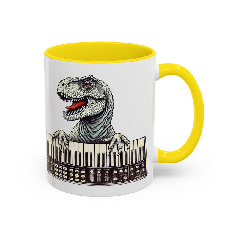 Synthesizer Raptor Mug Retro Dinosaur Keyboard Art Funny Music Lover ...