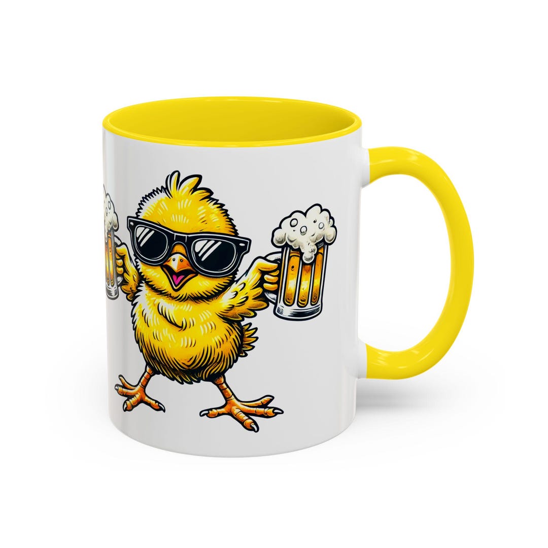 Funny Beer Chick Mug, Cute Yellow Chick Holding Two Beers With ...