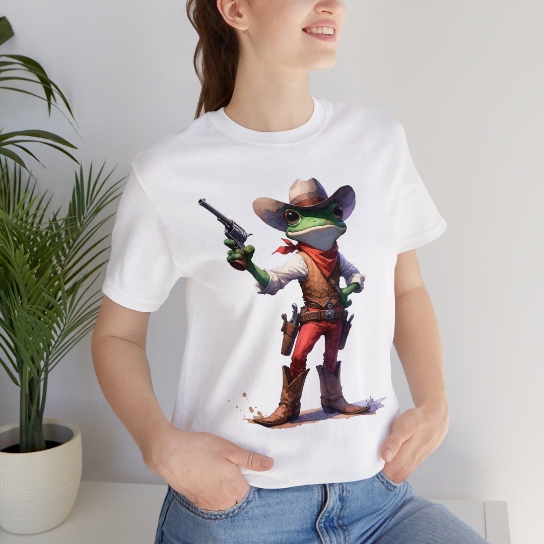 Unique Watercolor Cowboy Frog T-shirt - Western Revolver Gun Print ...