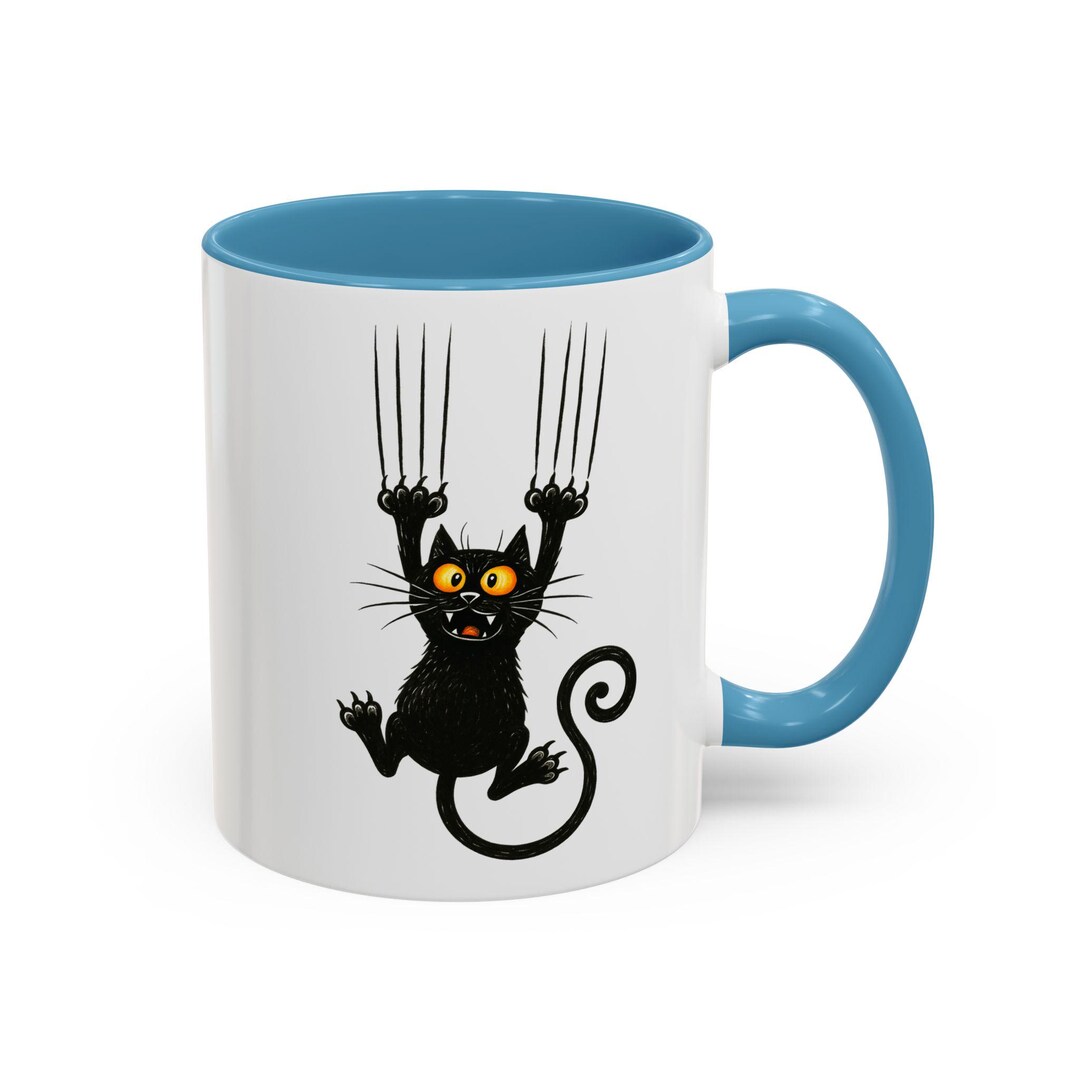 Funny Black Cat Clawing Mug, Hilarious Scratching Cat Art Coffee Cup ...