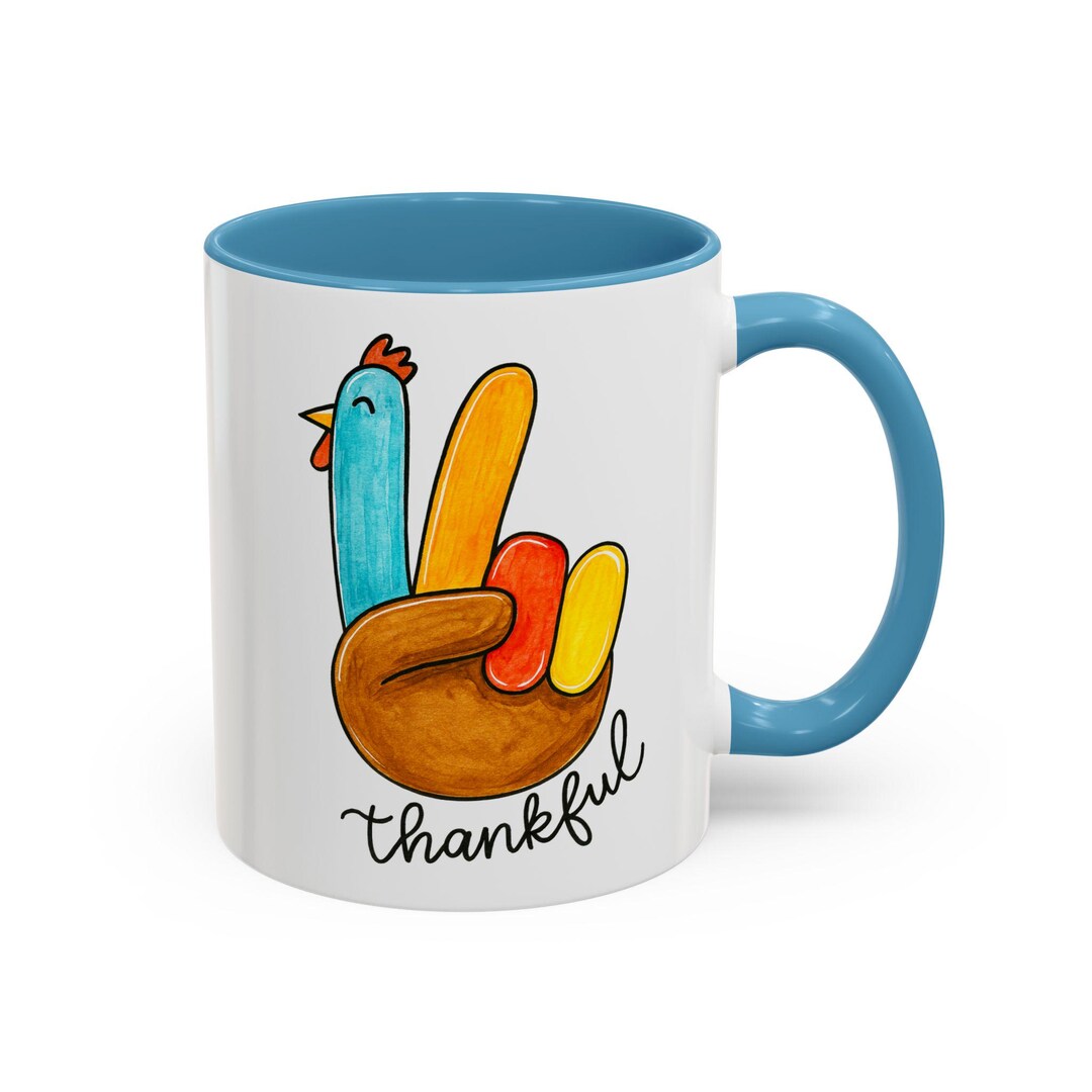 Thankful Hand Turkey Peace Sign Mug - Cute Thanksgiving Coffee Cup ...