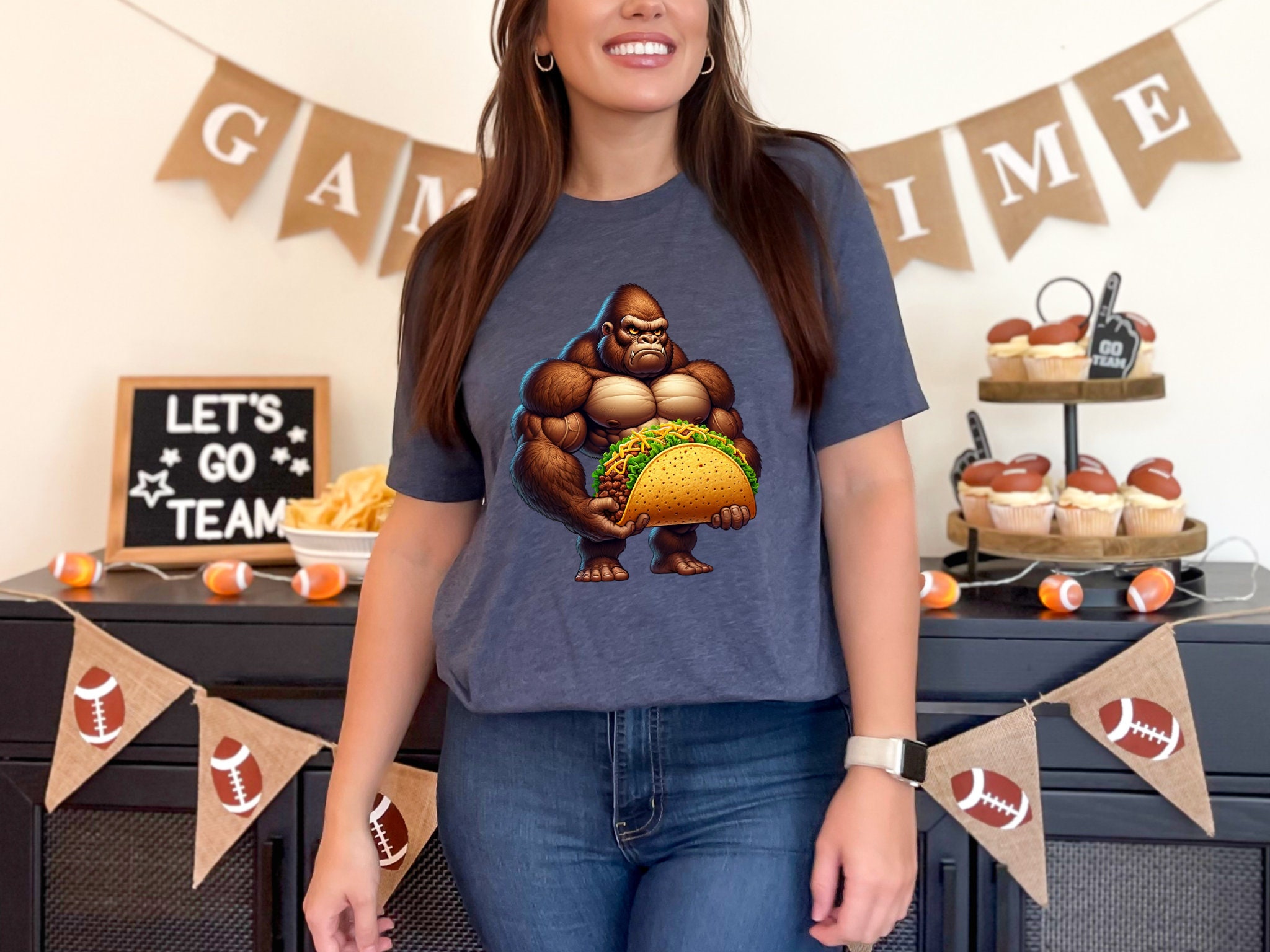 Muscular Gorilla Taco Lover Graphic Unisex T-shirt Unique Foodie ...