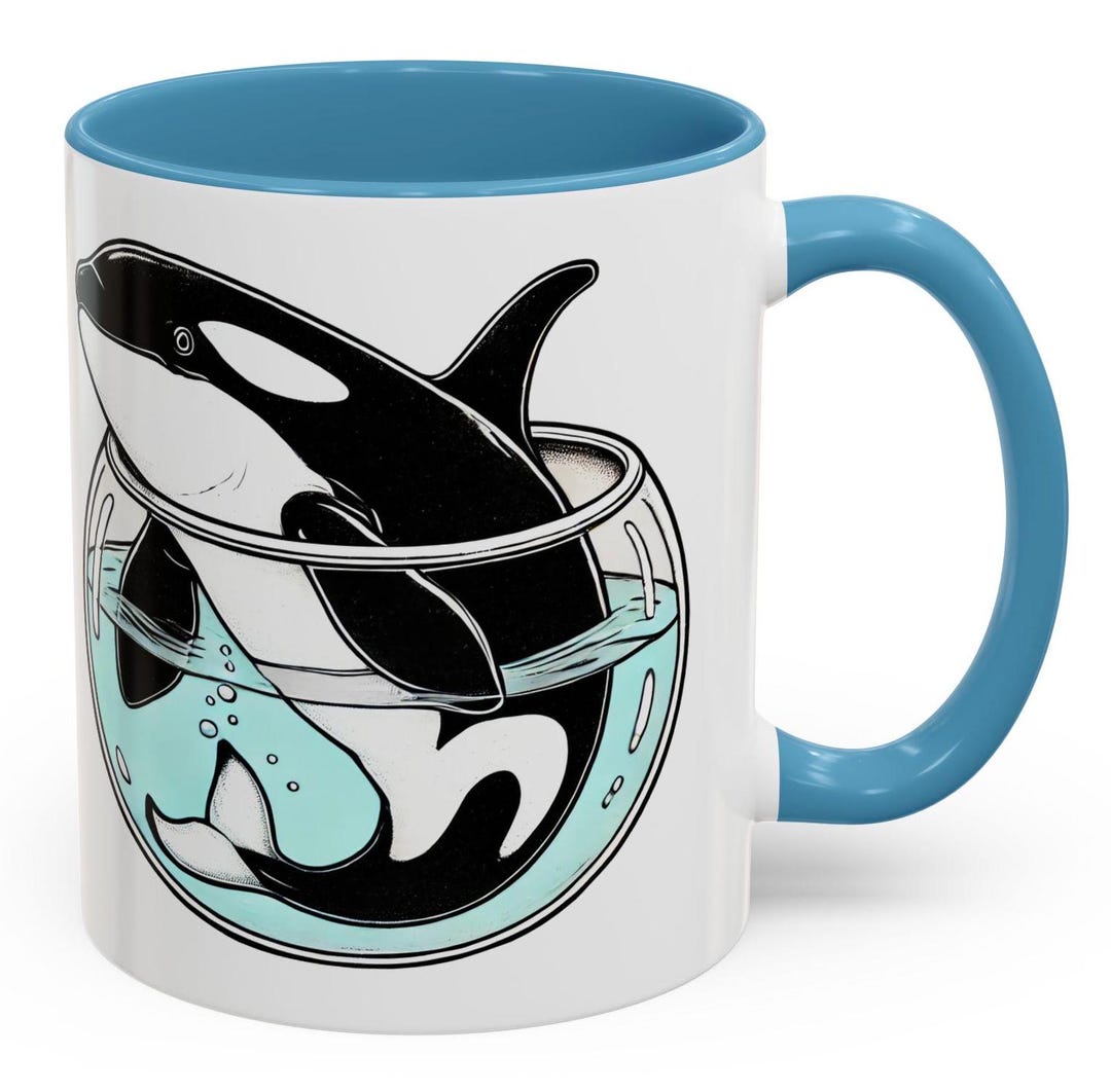 Orca in Fishbowl Mug,cute Killer Whale Coffee Cup,unique Tattoo-style ...