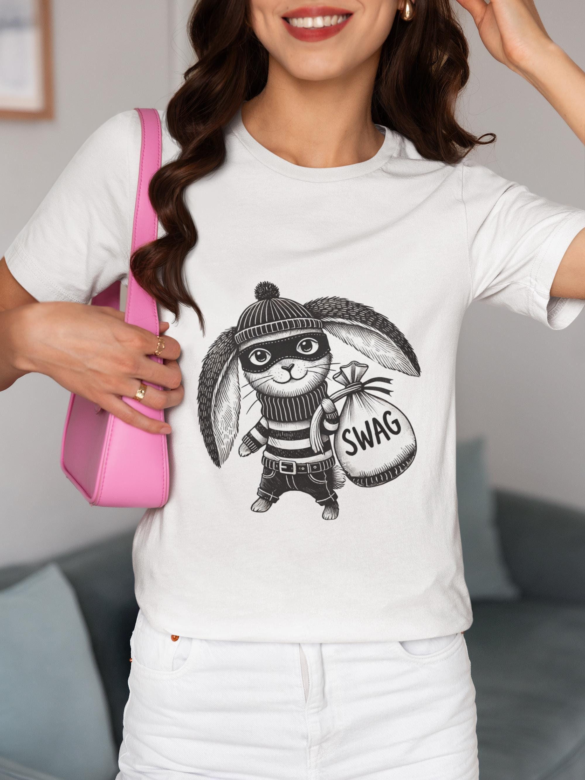 Unisex Funny Swag Bunny T-shirt, Quirky Thief Rabbit Graphic Novelty ...
