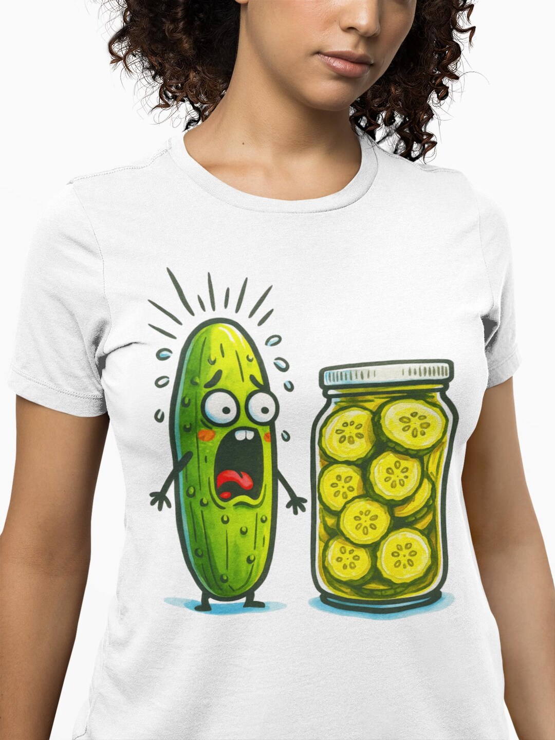 Funny Pickle T-shirt - Scared Cucumber & Pickle Jar Cartoon | Unisex ...