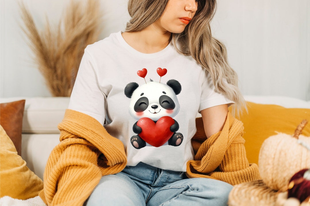 Watercolor Panda Heart T-shirt Unisex Valentine's Day Shirt Print ...