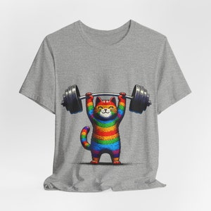 Rainbow Powerlifting Cat T-shirt | Colorful Gym Cat Lifting Weights ...